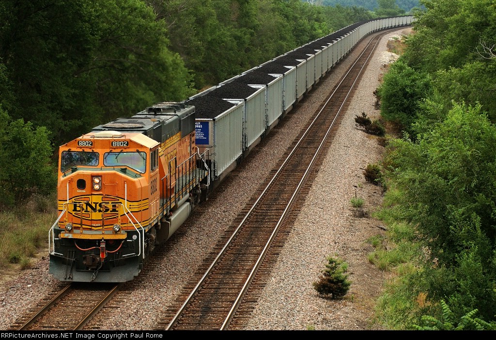 BNSF 8802 works as a remote DPU unit on an eastbound coal train